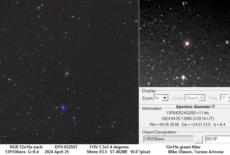 Comet 13P/Olbers 2024 April 25 - Sky & Telescope - Sky & Telescope