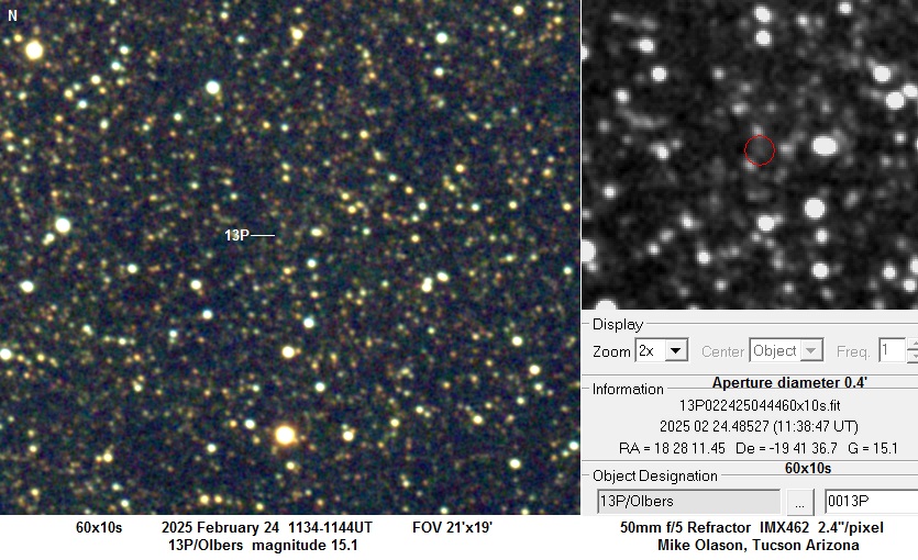 Comet 13P/Olbers on 2025 February 24 - Sky & Telescope