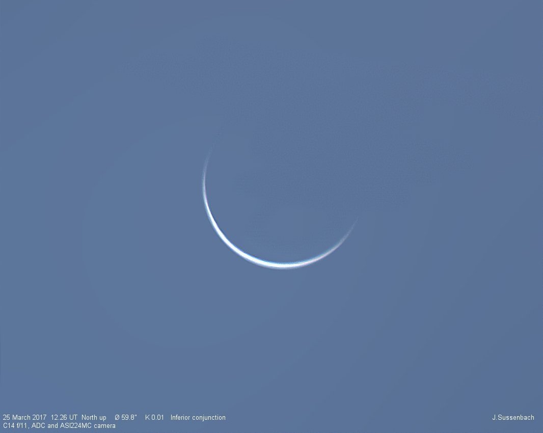 Venus Crescent during inferior conjunction 2017 - Sky & Telescope