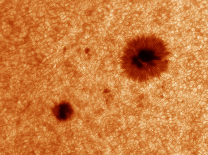 Sunspots in a sea of granules - Sky & Telescope