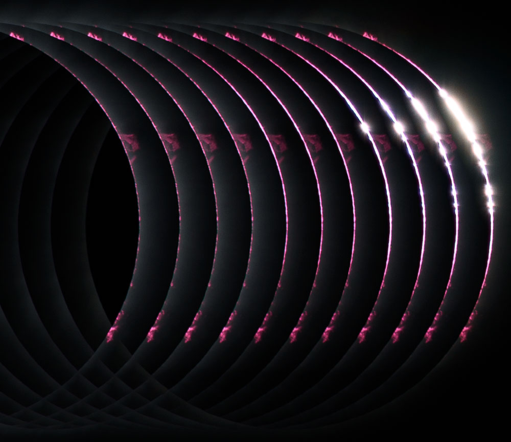 Sequence of the solar limb showing prominences, chromosphere and Baily's beads. - Sky & Telescope