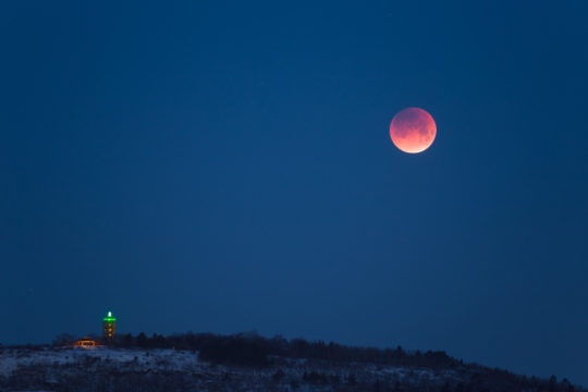 Total Lunar Eclipse over Enger Tower, Duluth, MN - Sky & Telescope