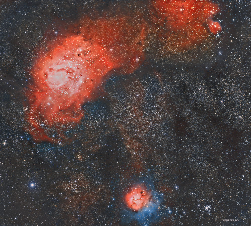 Lagoon Nebula (upper left), Trifid Nebula (lower corner) and Loreta ...