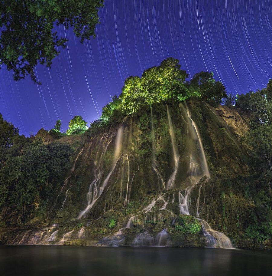 star trail over waterfall - Sky & Telescope