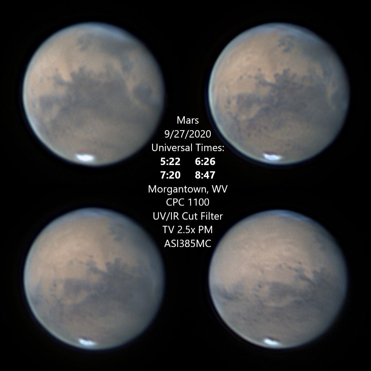Mars Rotation 9-27-2020 UT 05-22 06-26 07-20 08-47 - Sky & Telescope ...