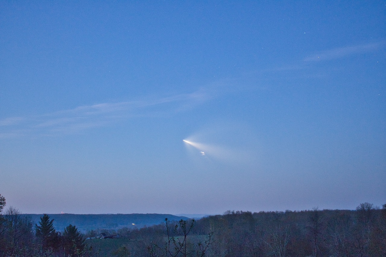 Launch of Space X Falcon 9 Heavy and Crew Dragon as seen from West ...