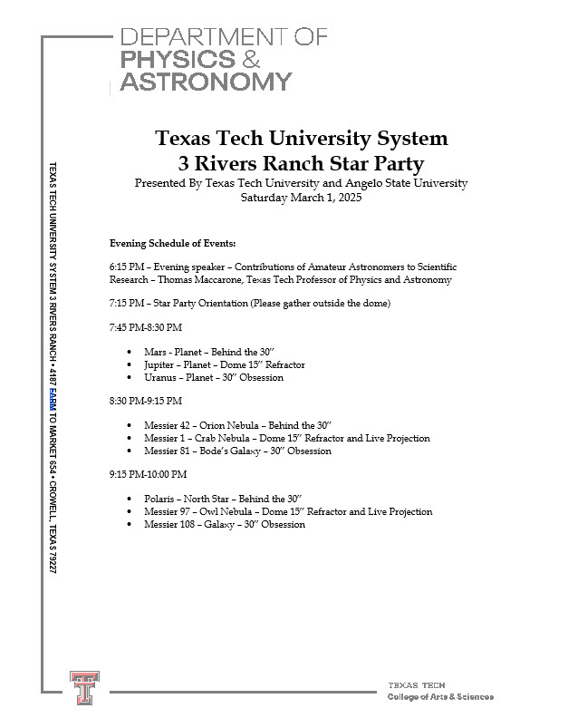Texas Tech University System 3 Rivers Ranch Star Party - Sky & Telescope