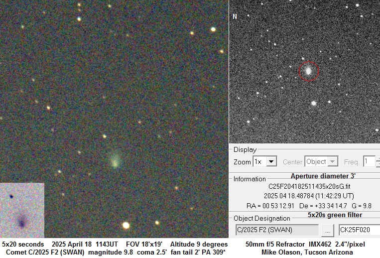 Comet C/2025 F2 (SWAN) morning of April 18 - Sky & Telescope