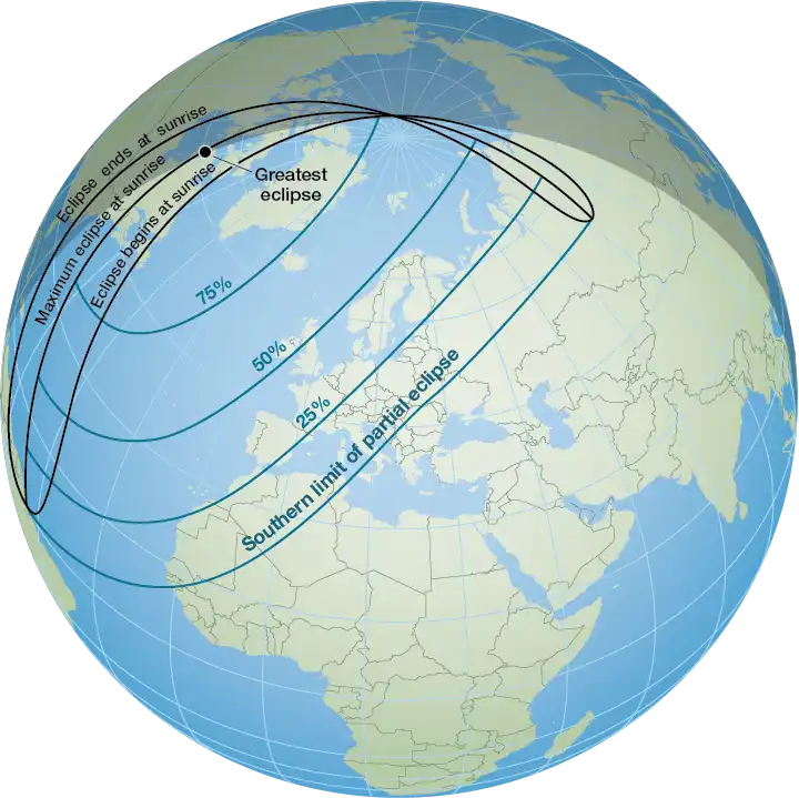 Sunrise Solar Eclipse on March 29th for Eastern North America - Sky ...