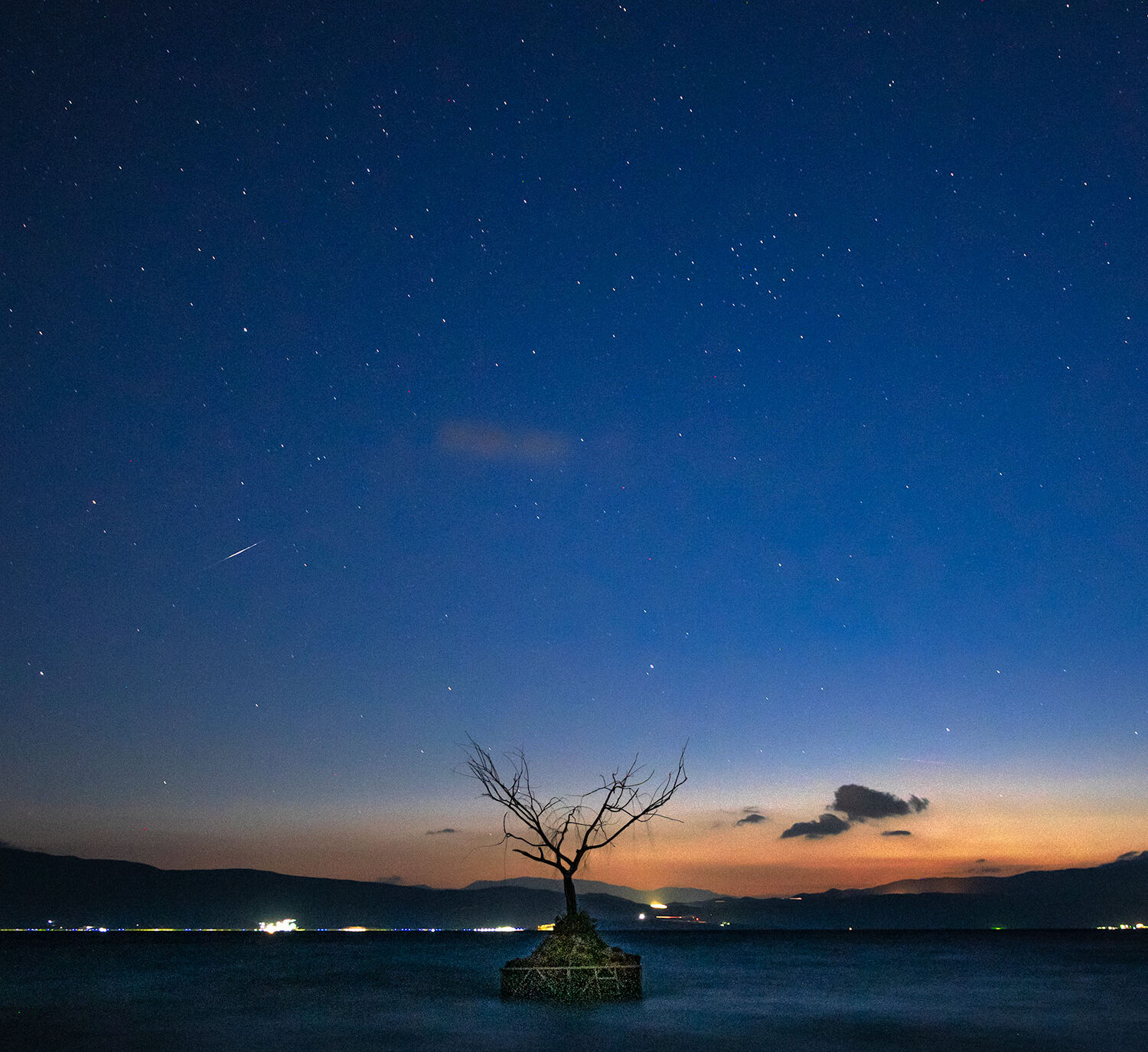 Meteor and Lake Ohrid after sunset - Sky & Telescope