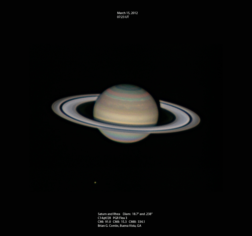 Saturn and Rhea | Brian Combs - Sky & Telescope