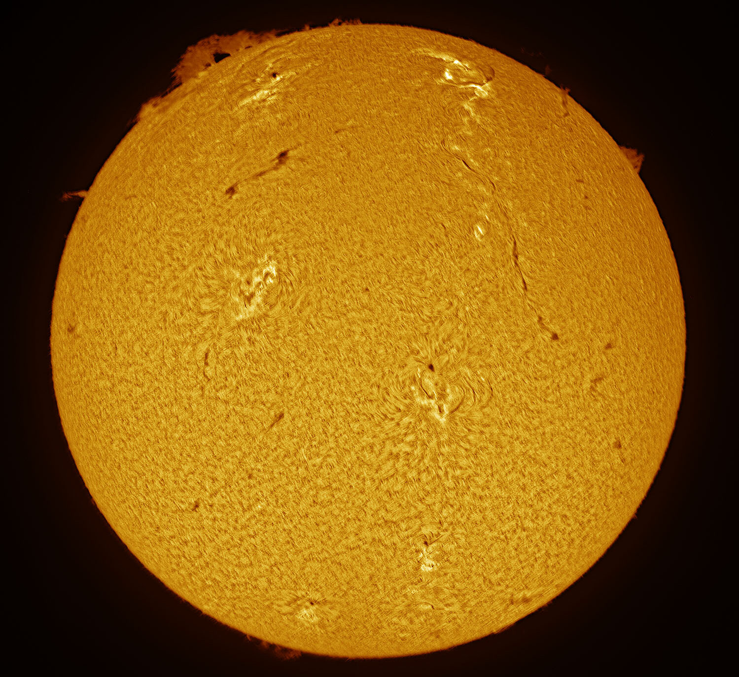 Sunspots Galore and Huge Prominence - Sky & Telescope