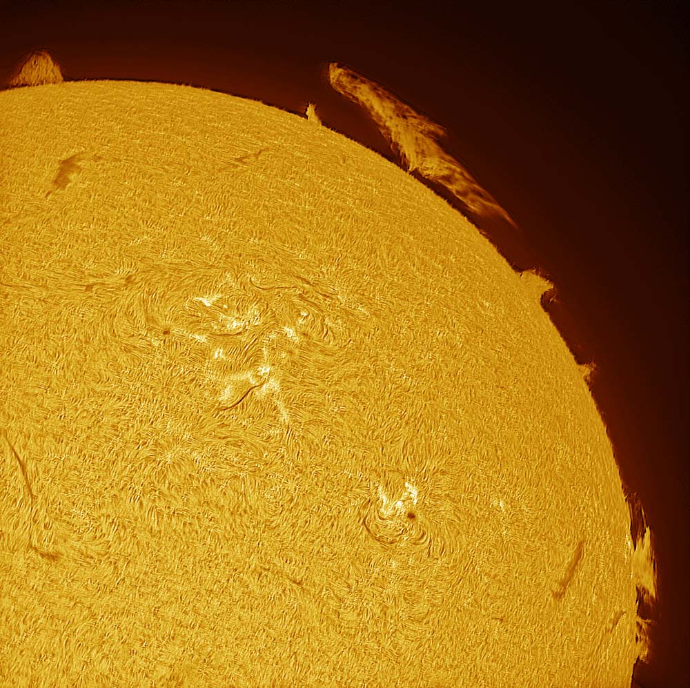 Massive Prominence, Huge Sunspot - Sky & Telescope