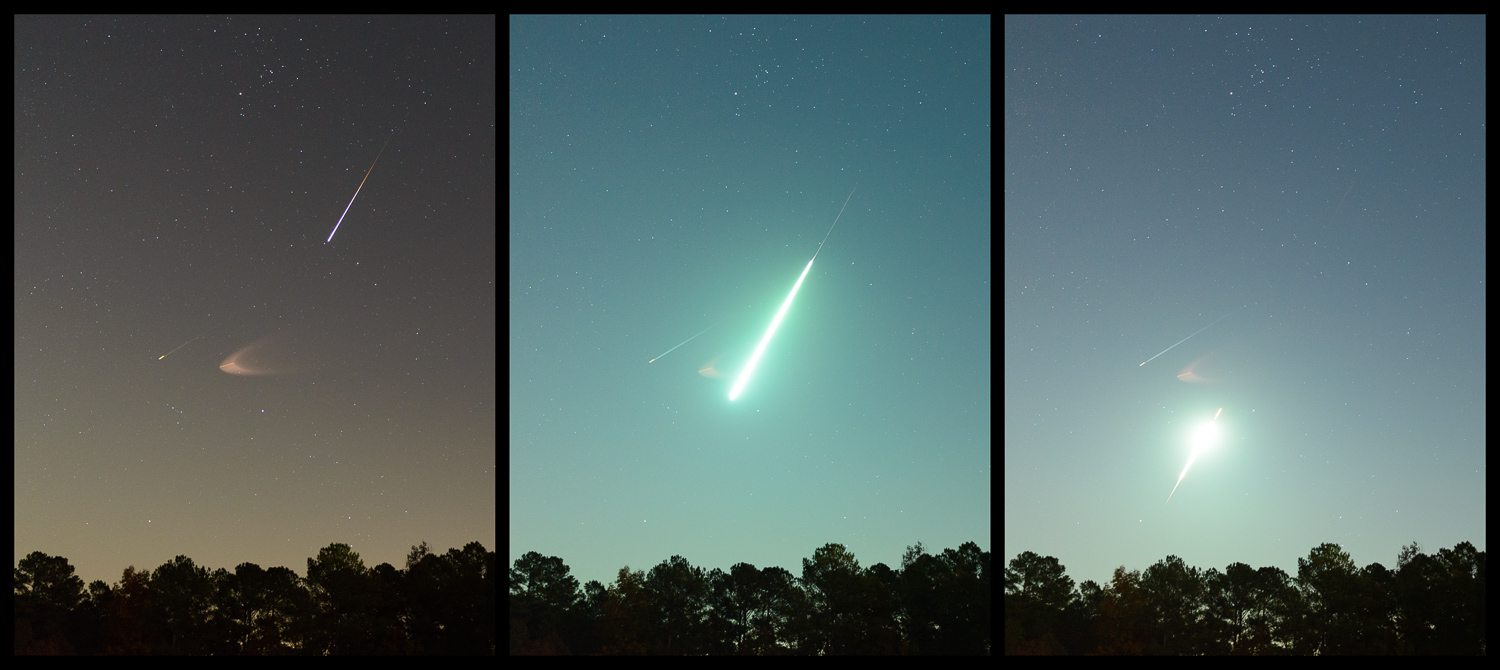 A plane, a SpaceX rocket, and a bright meteor - Sky & Telescope